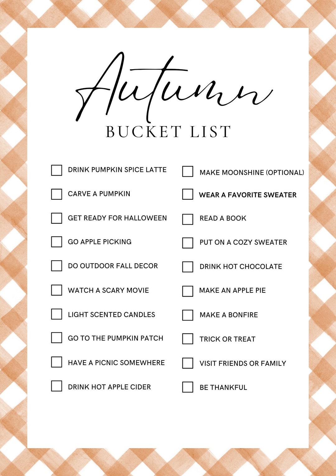 Autumn/fall Printable Checklist - Etsy