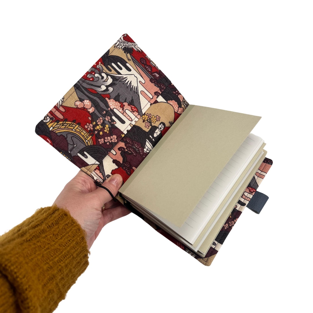 A6 Travelers Notebook Cover Blue Faux Leather With Japan-themed Fabric ...
