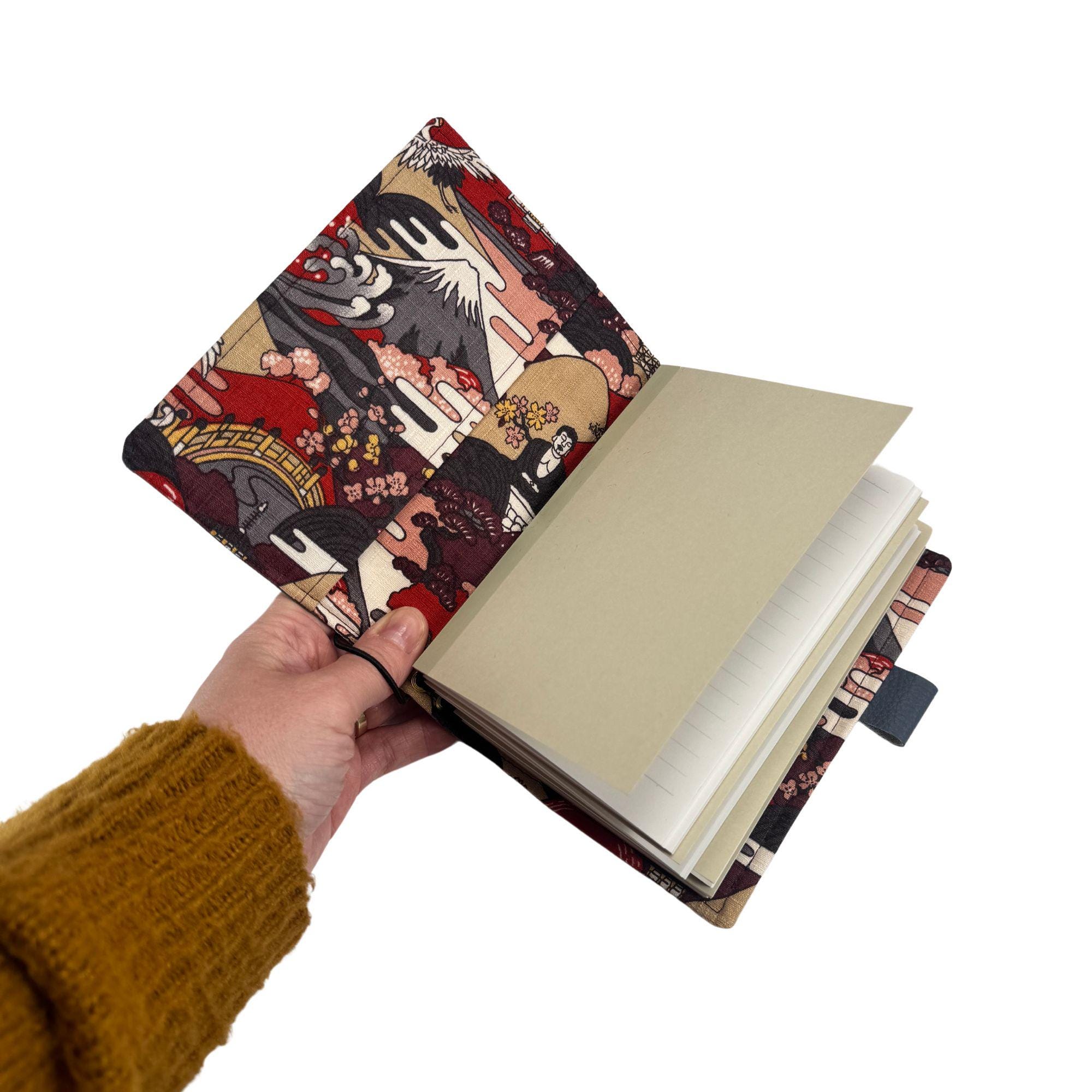 A6 Travelers Notebook Cover Blue Faux Leather With Japan-themed Fabric ...