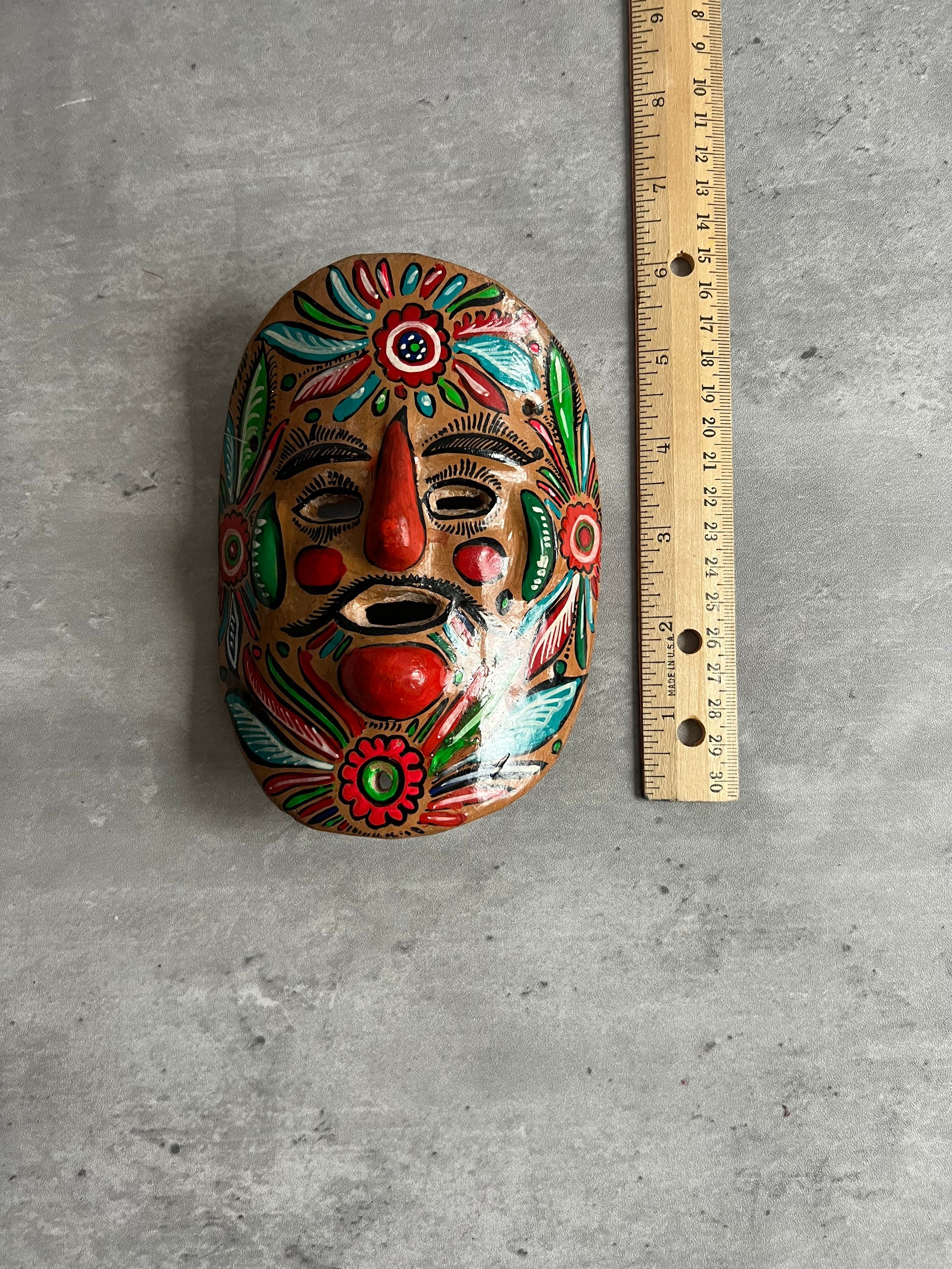 Small Vintage Mexican Terra Cotta Hand Painted Folk Art Mask, Wall ...