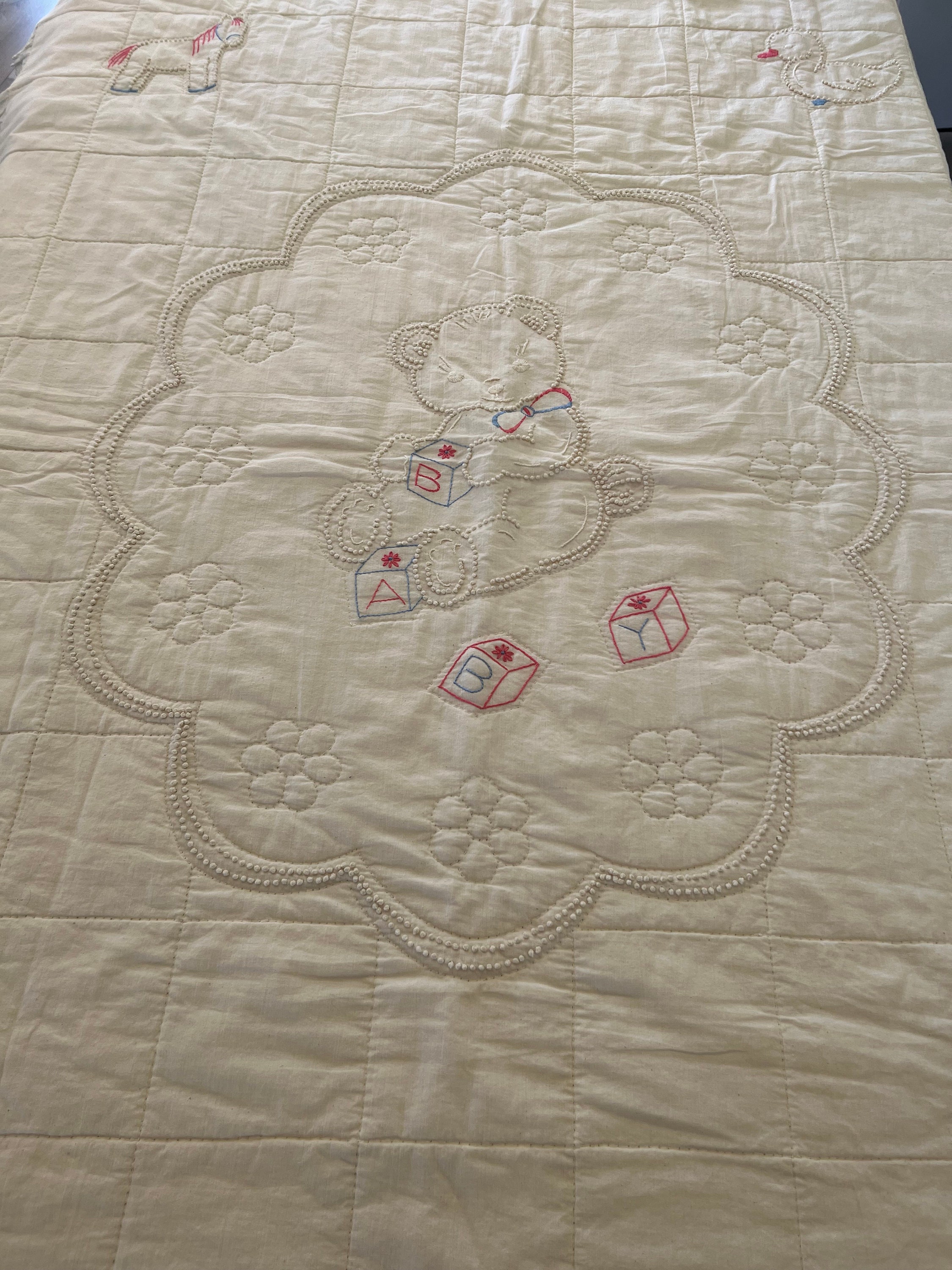 Vintage Handmade Embroider Quilted Cream Colored Baby Blanket - Etsy