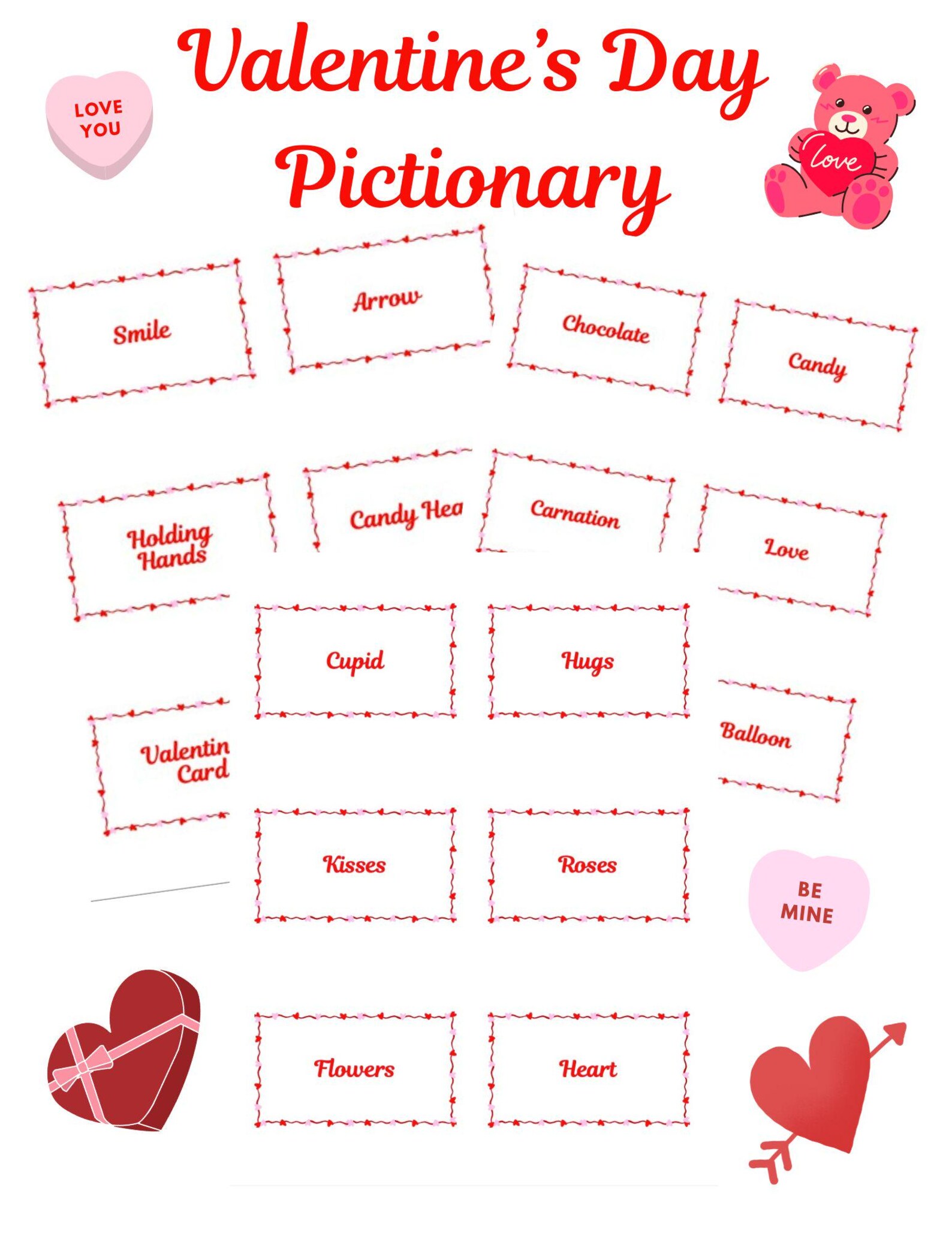 Valentine’s Day Pictionary & Charades Printable | Kids Classroom Party ...