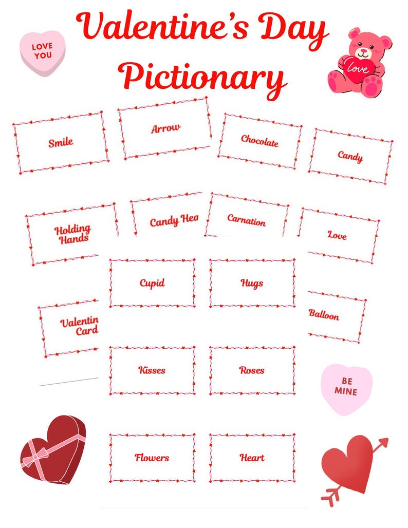 Valentine’s Day Pictionary & Charades Printable | Kids Classroom Party ...