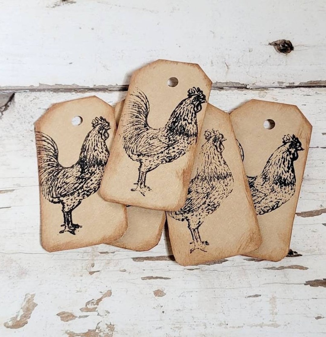 Rooster Themed Tag Gift Wrap Embellishment Farm Animal Hang Tag ...