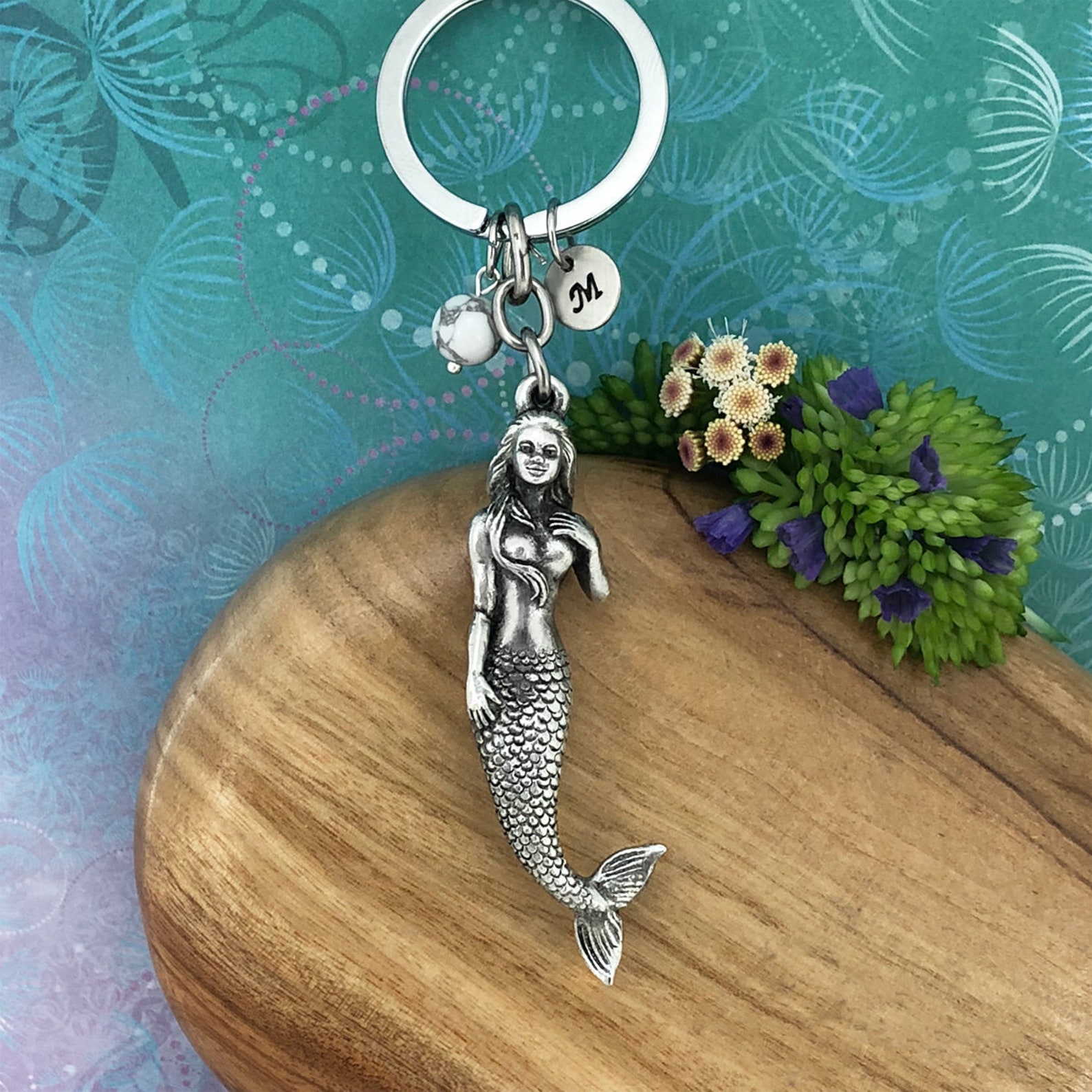 Mermaid Keychain With Personalised Initial Charm Optional - Etsy Australia