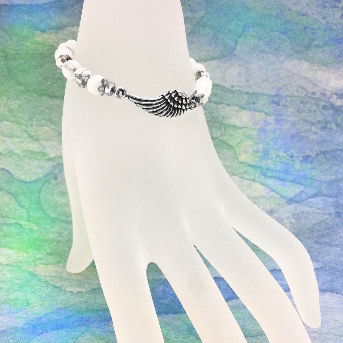 Angel Wing Bracelet With White Howlite & Crystals, Angel Wing Jewellery ...