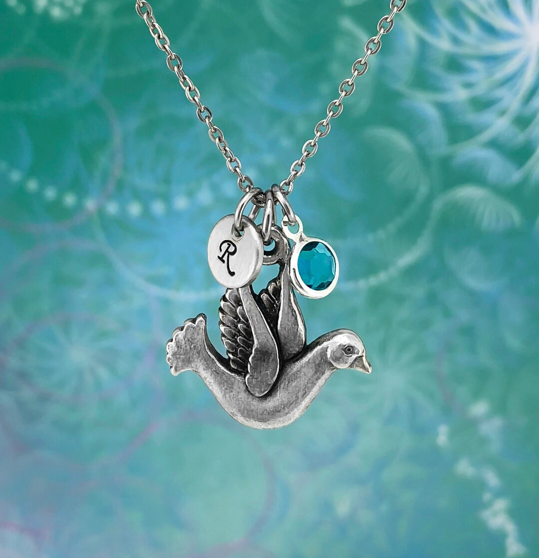 Dove Necklace, Personalized Dove Necklace, Dove Jewelry, Initial ...