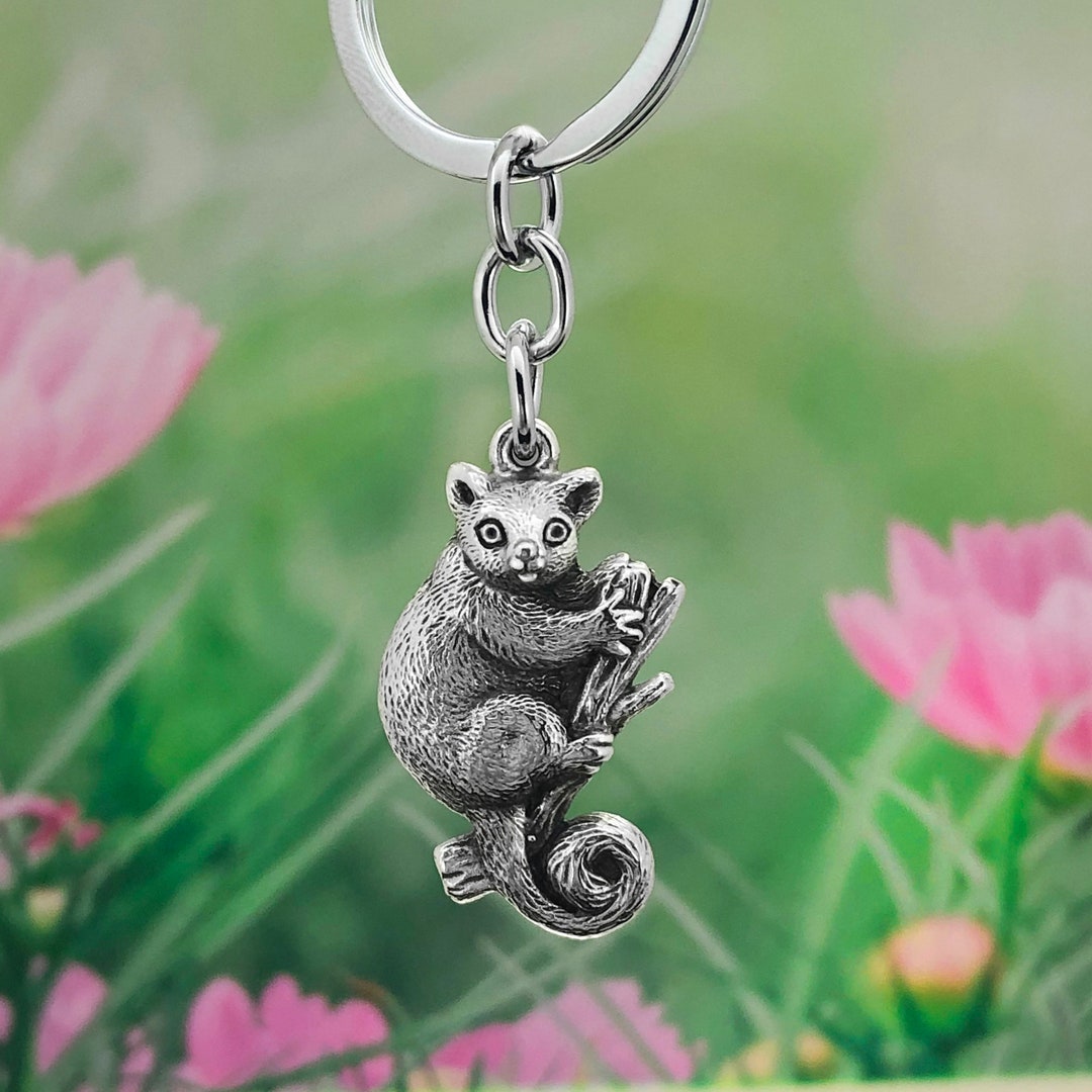 Possum Keychain, Personalised Initial Charm, Optional Natural Gemstone ...