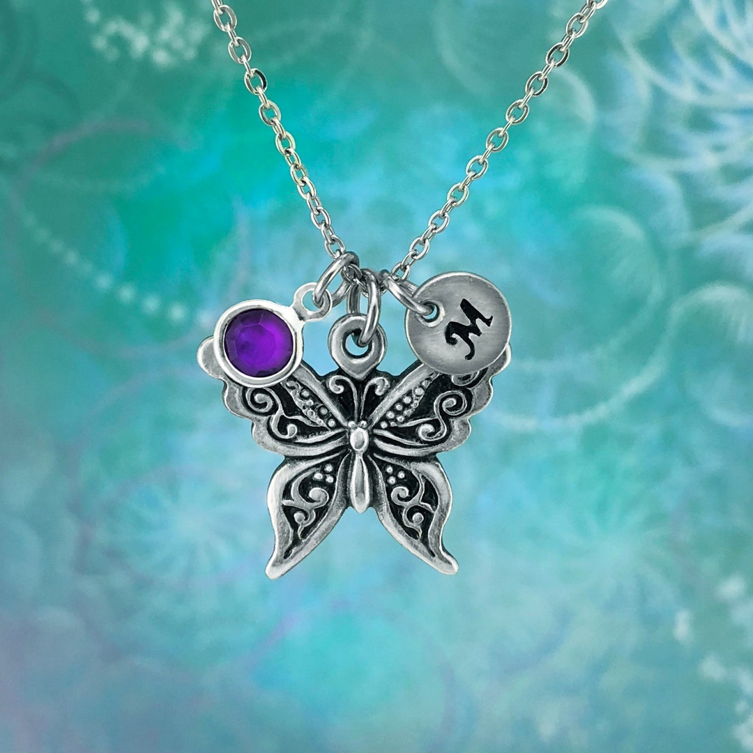 Butterfly Necklace, Personalized Butterfly Necklace With Crystal ...
