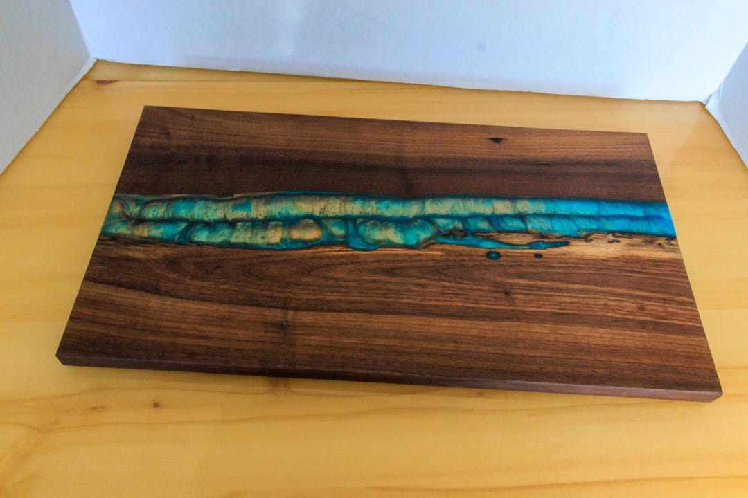 Charcuterie River Boards - Walnut With Blue & Gold Epoxy - Etsy