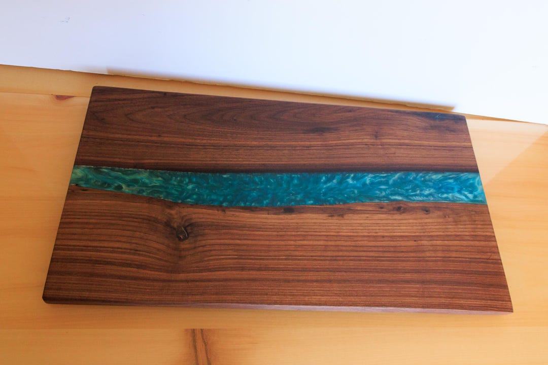 Walnut River Charcuterie Board River Board With Aqua and Blue Pearl ...