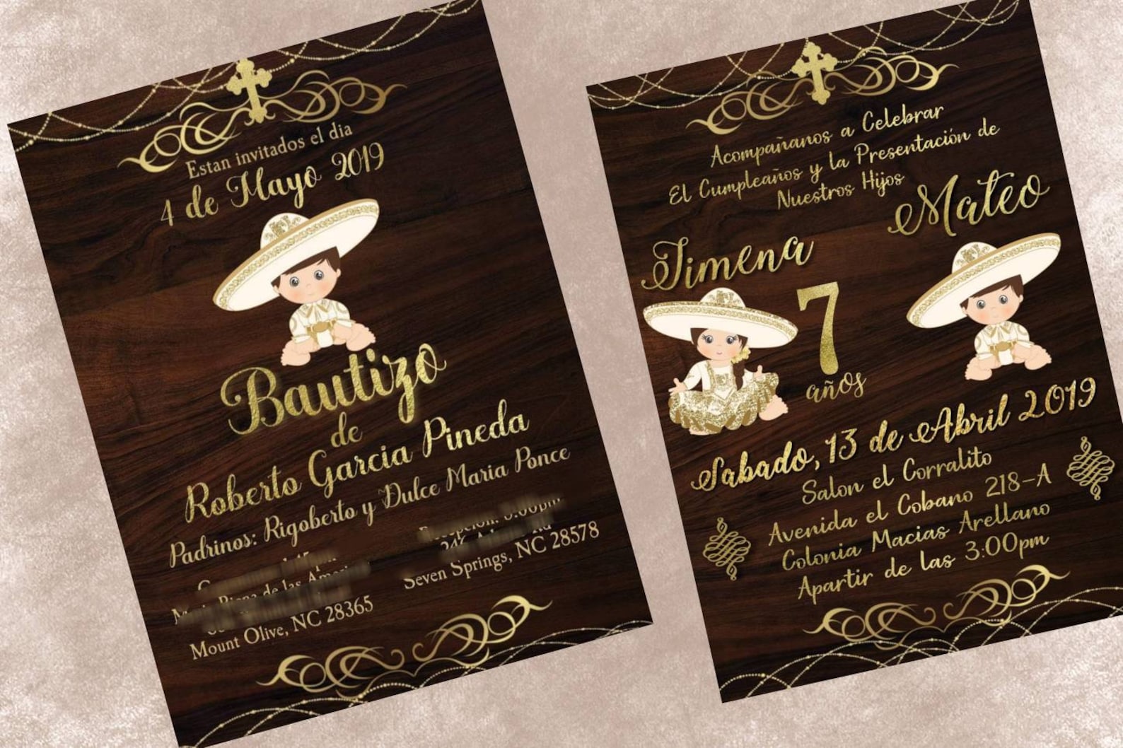 Mexican Charro Invitation, Charro, Charra Bautizo Invitation, Gold ...