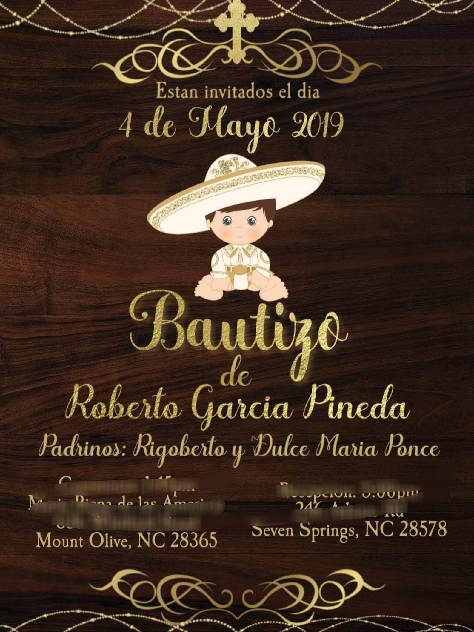 Mexican Charro Invitation, Charro, Charra Bautizo Invitation, Gold ...