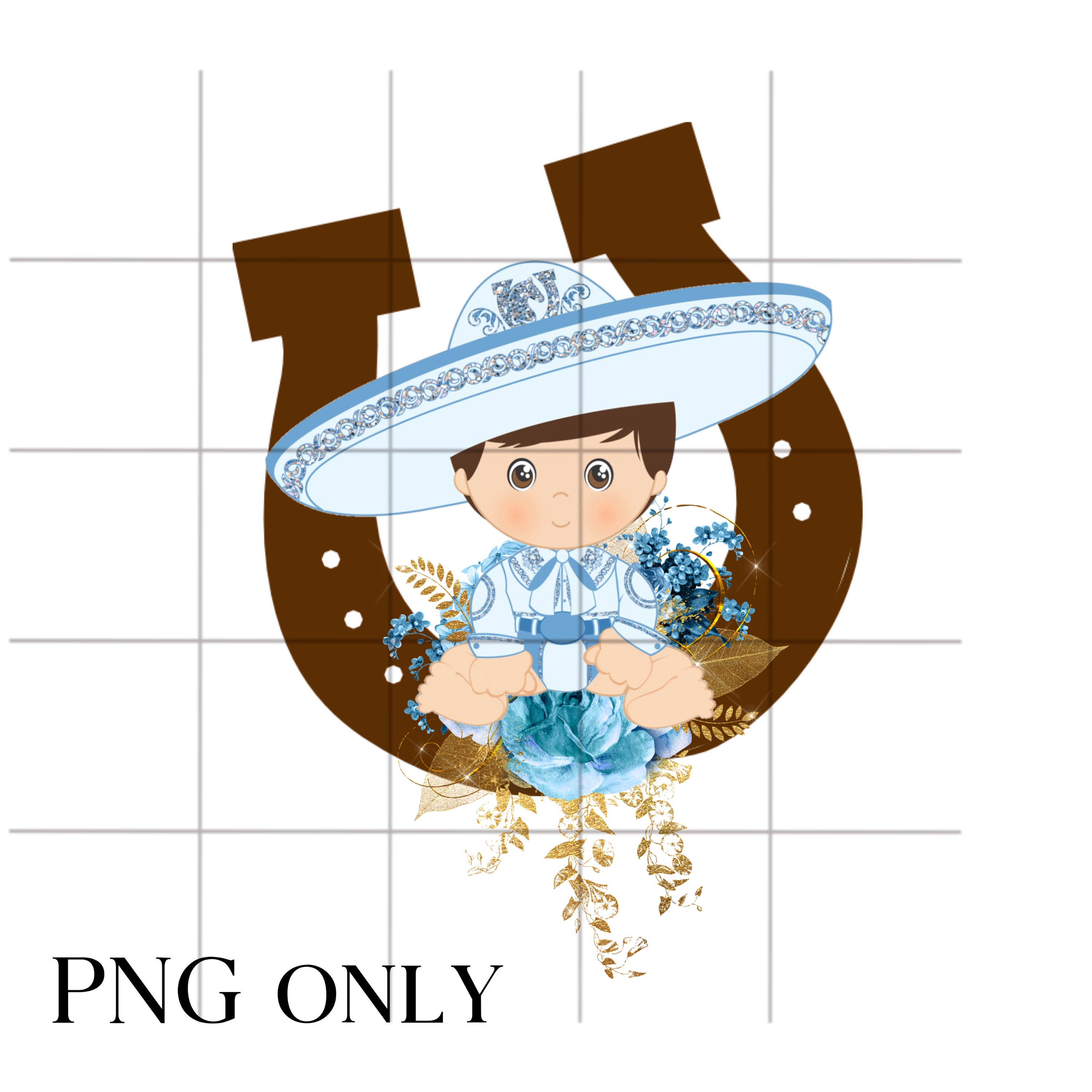 Charro bebé azul png clipart, charro floral, herradura, bautizo png ...