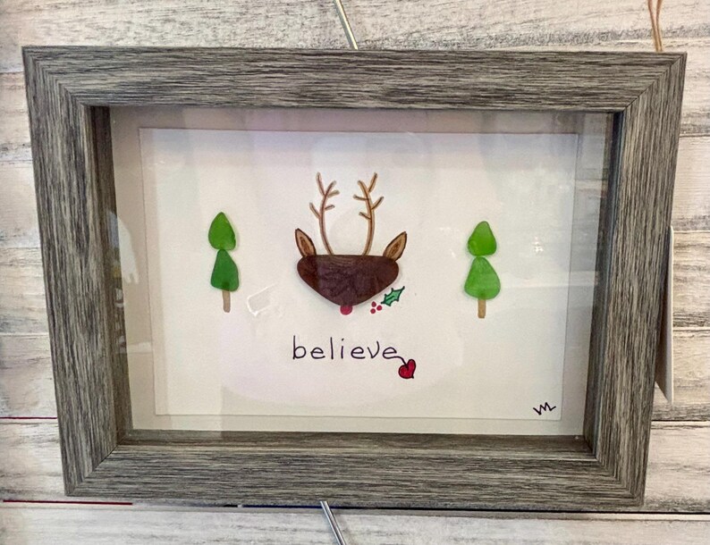 Sea Glass Art. Reindeer BELIEVE. This Magical Deer is Authentic Sea ...