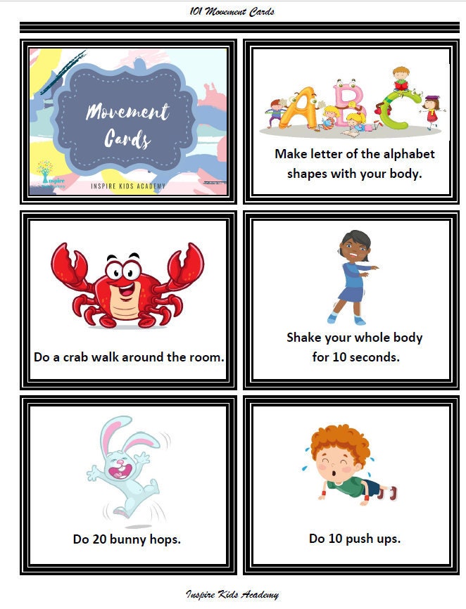 101 Movement Cards for Kids exercise activities for kids fun | Etsy