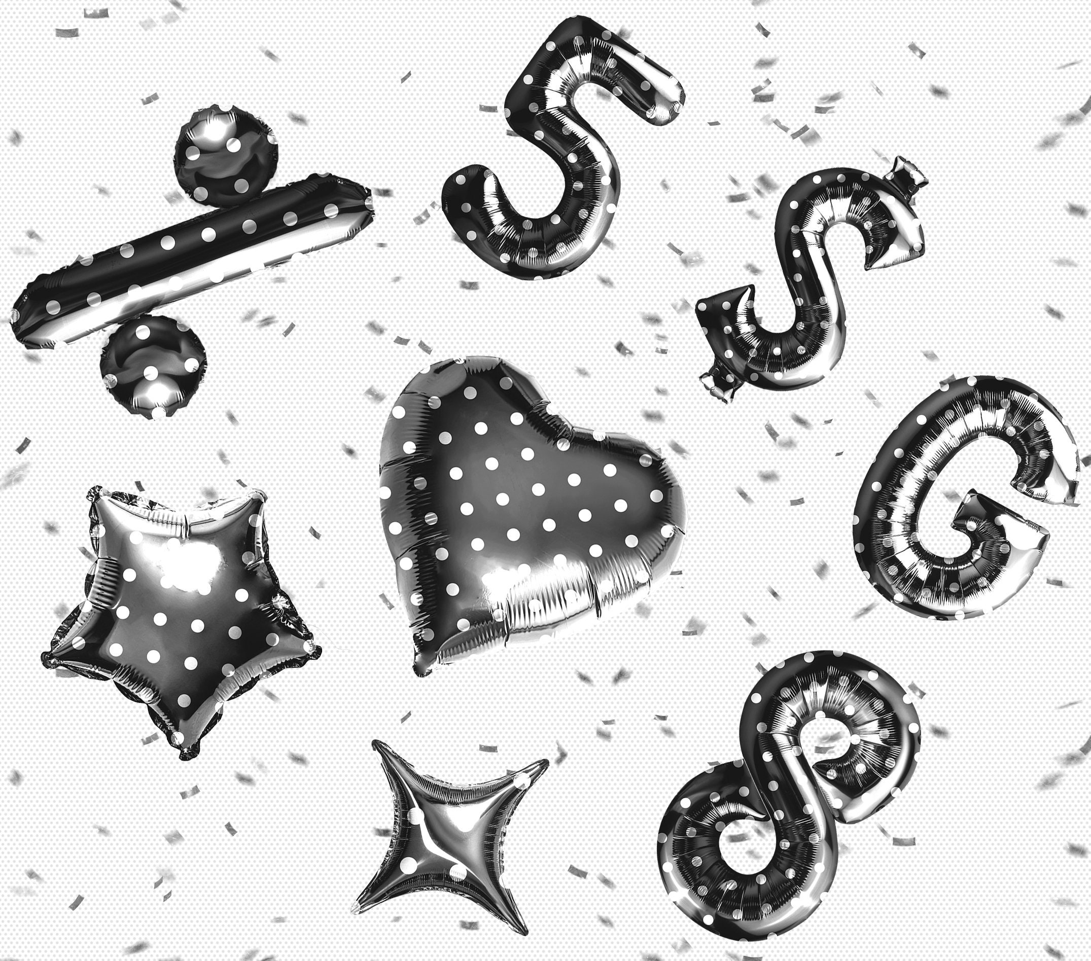 59 Black Polka dots Letters & Number Balloon Overlays Png | Etsy
