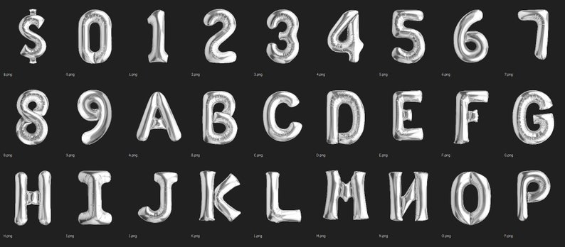 59 Silver Letters & Number Balloon Overlays Png Wedding | Etsy