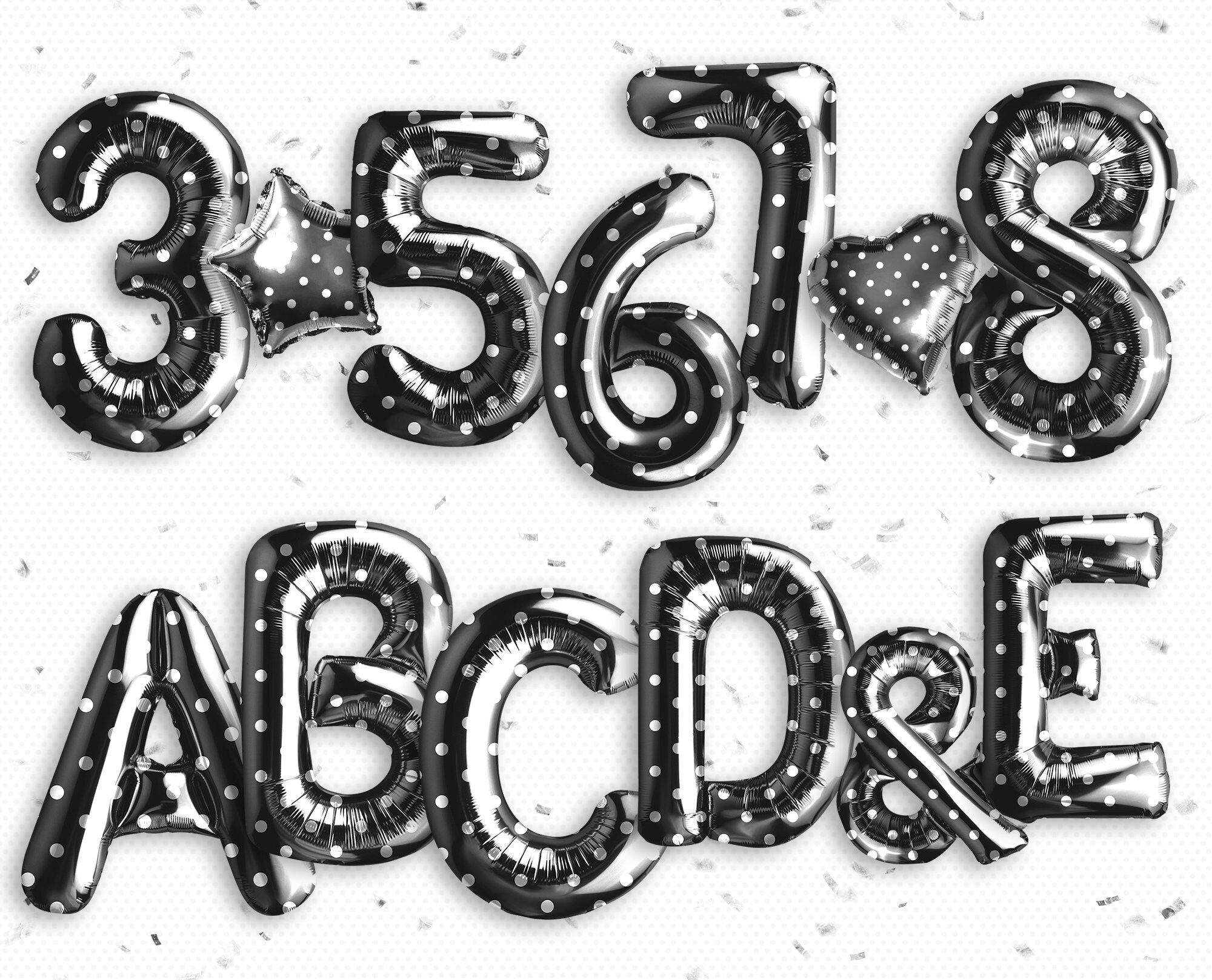 59 Black Polka dots Letters & Number Balloon Overlays Png | Etsy