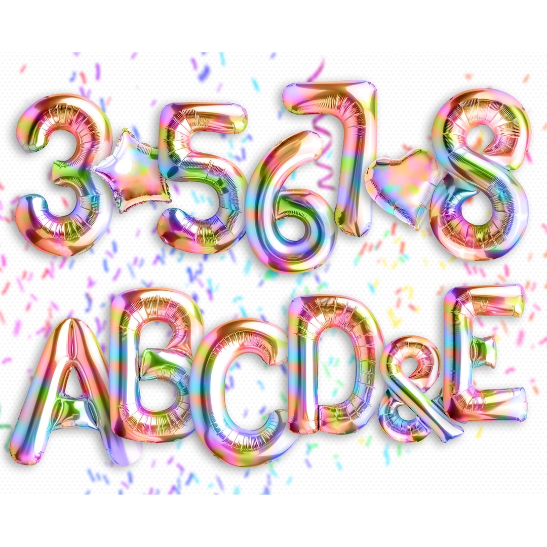 59 Rainbow Letters & Number Balloon Overlays Png, Birthday Overlays ...
