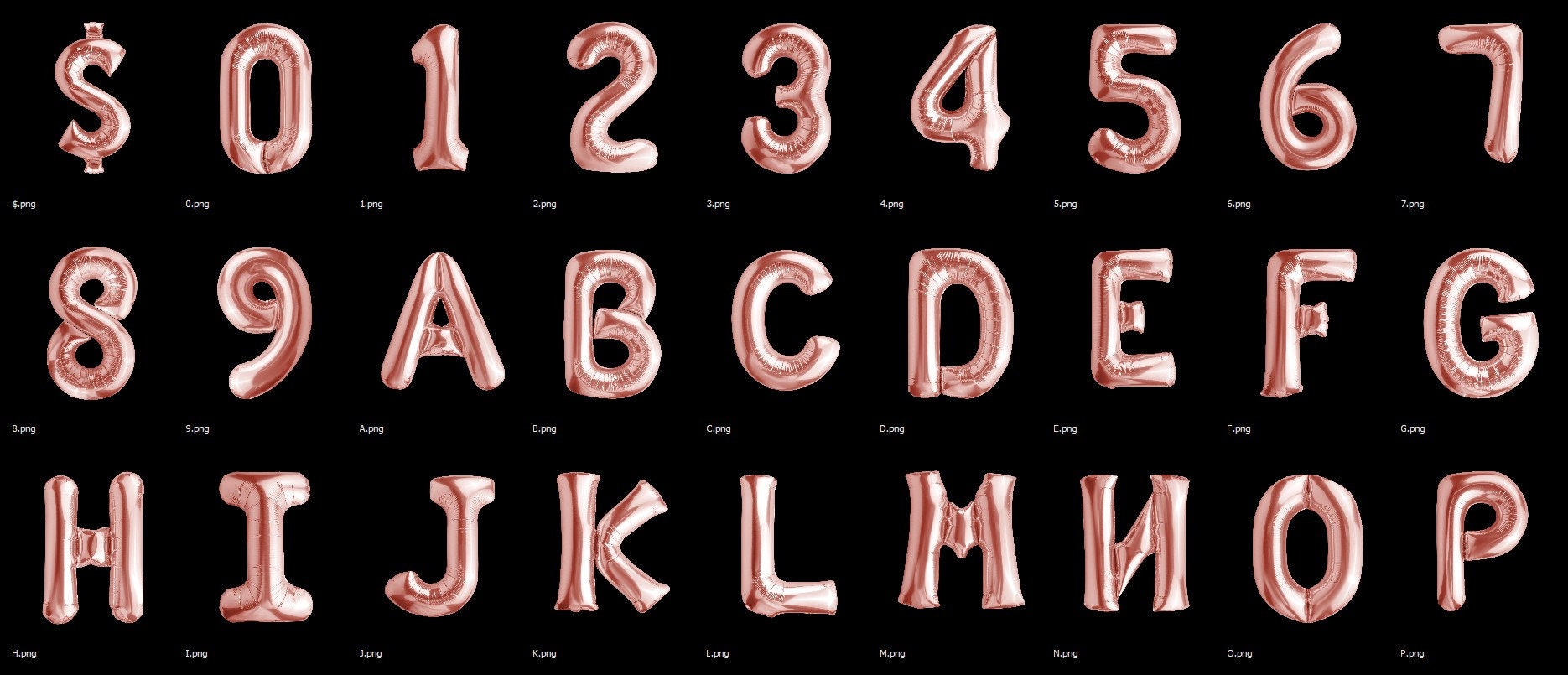 59 Rose gold Letters & Number Balloon Overlays Png Wedding | Etsy