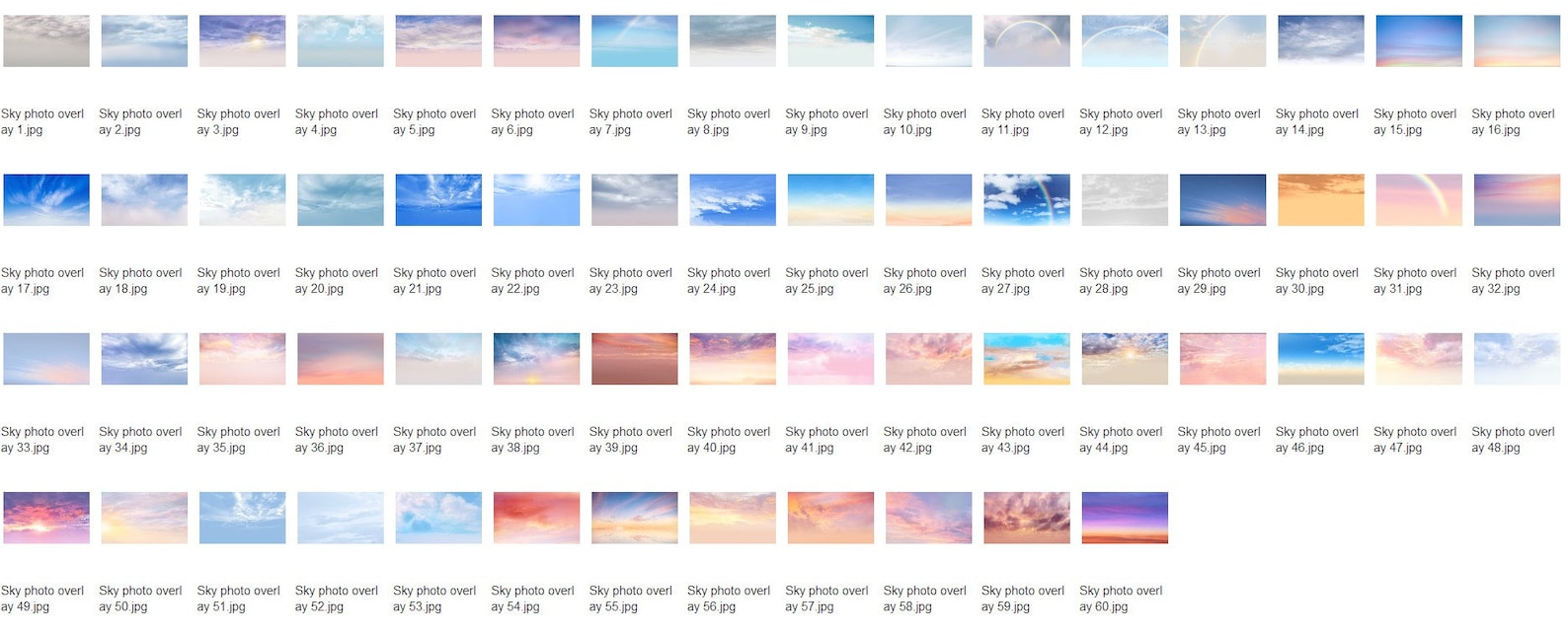 60 Sky Overlays,blue Sky,sunset,clouds,photoshop Overlays,texture ...