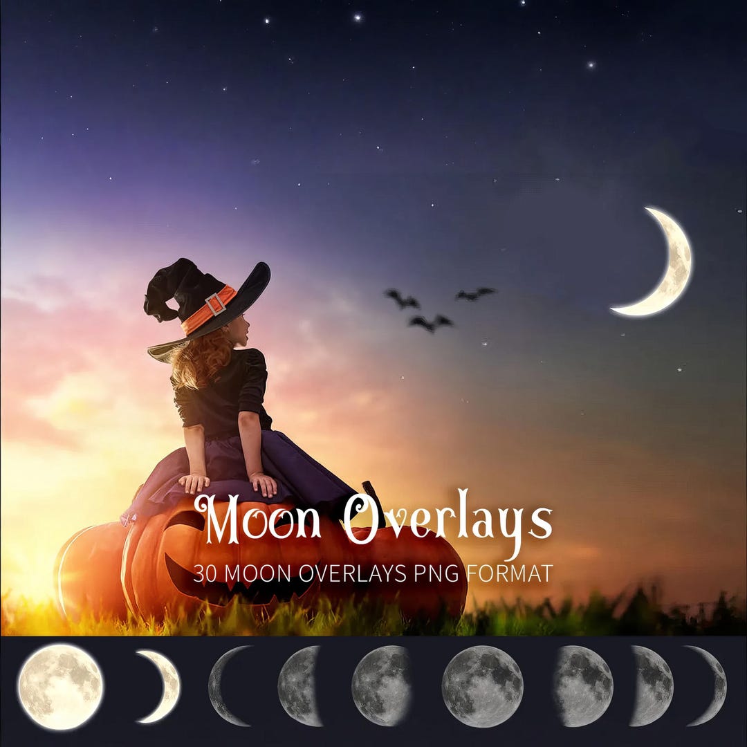 Moon Overlays: Magic Full Moon Phase Isolated Over Translucent ...
