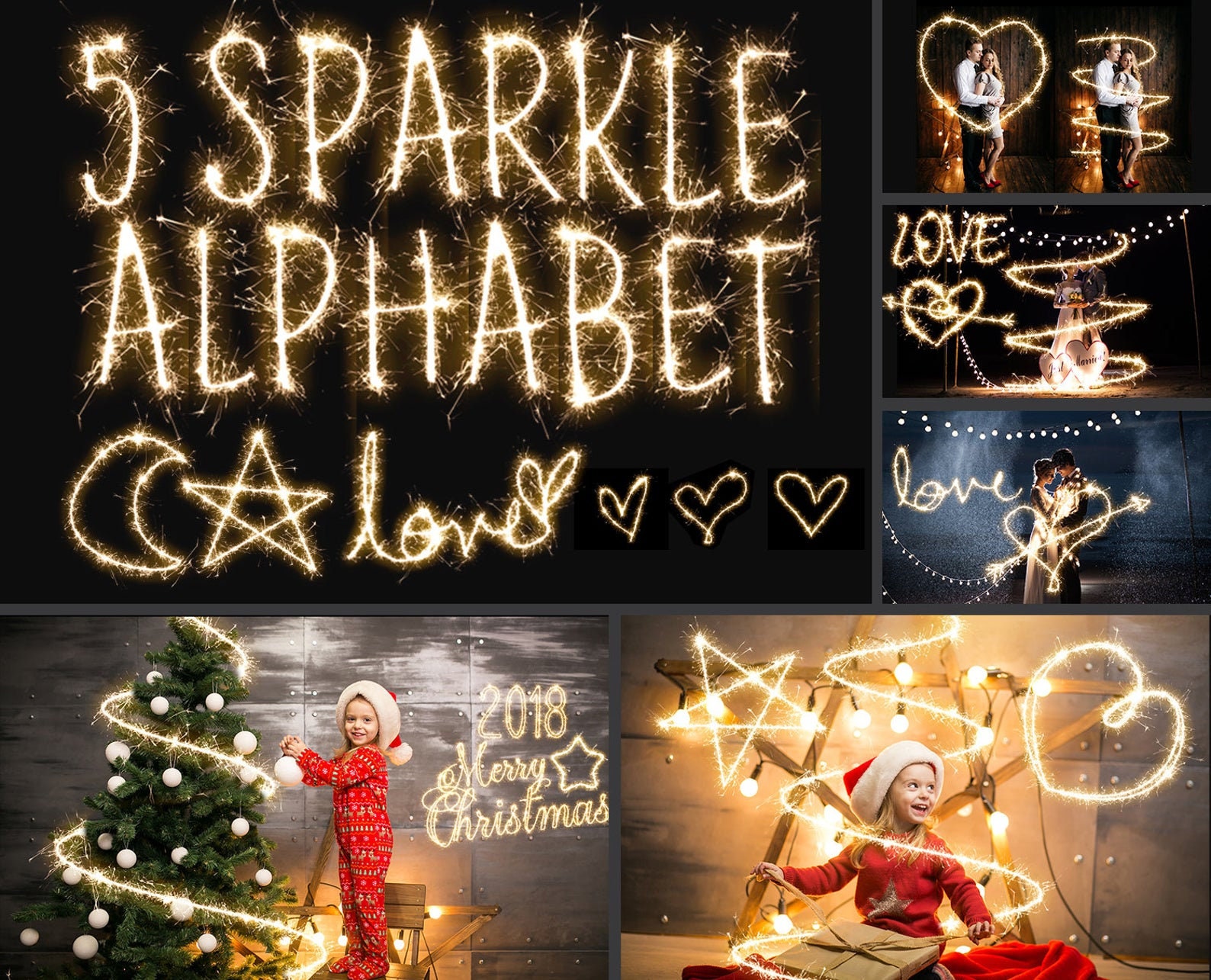 Christmas Sparkler Font: Christmas Firework Letters Overlays, Christmas ...