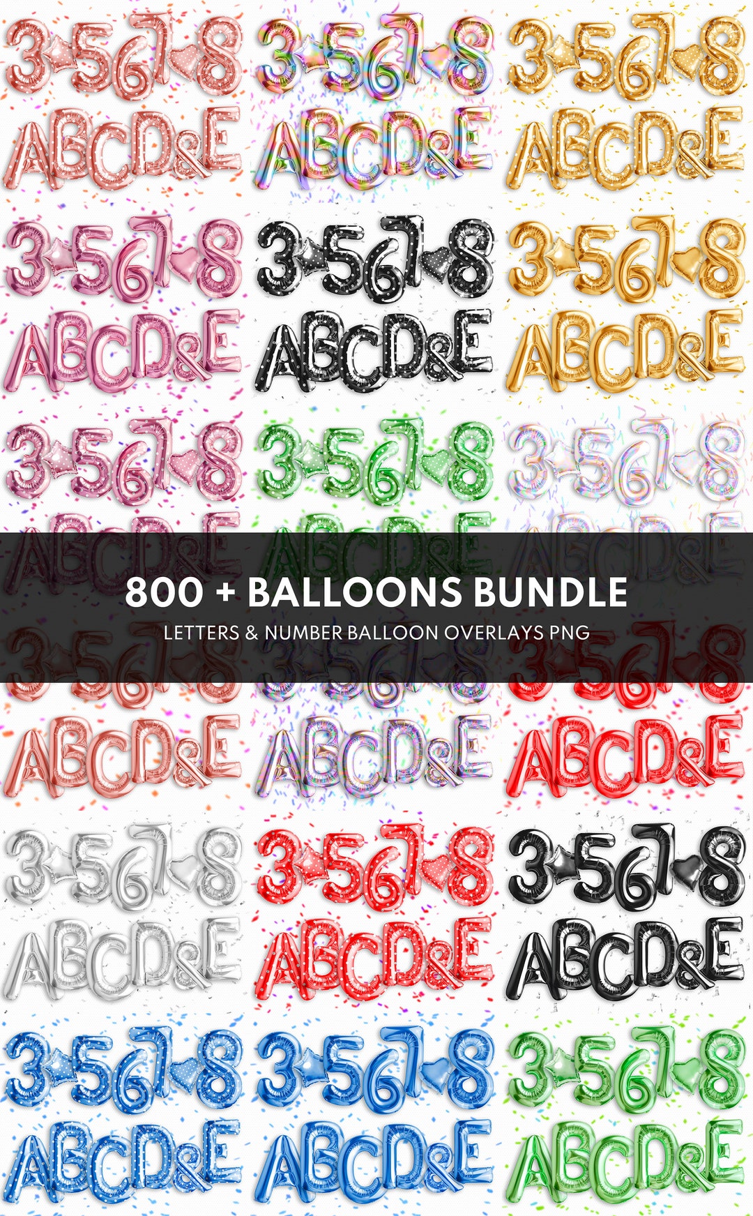 800+ Letters & Numbers Foil Balloon Overlays,birthday Party Overlays ...