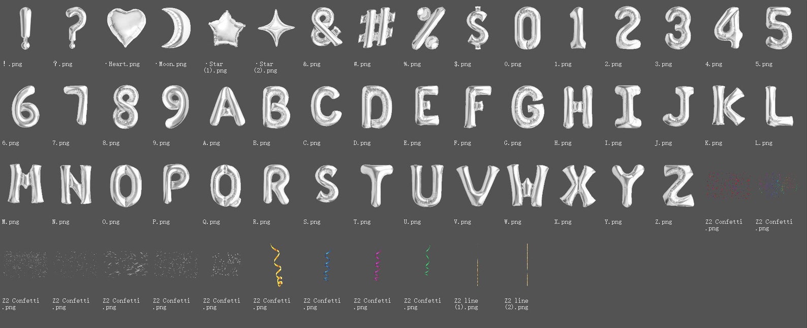 59 Silver Letters & Number Balloon Overlays Png Wedding - Etsy