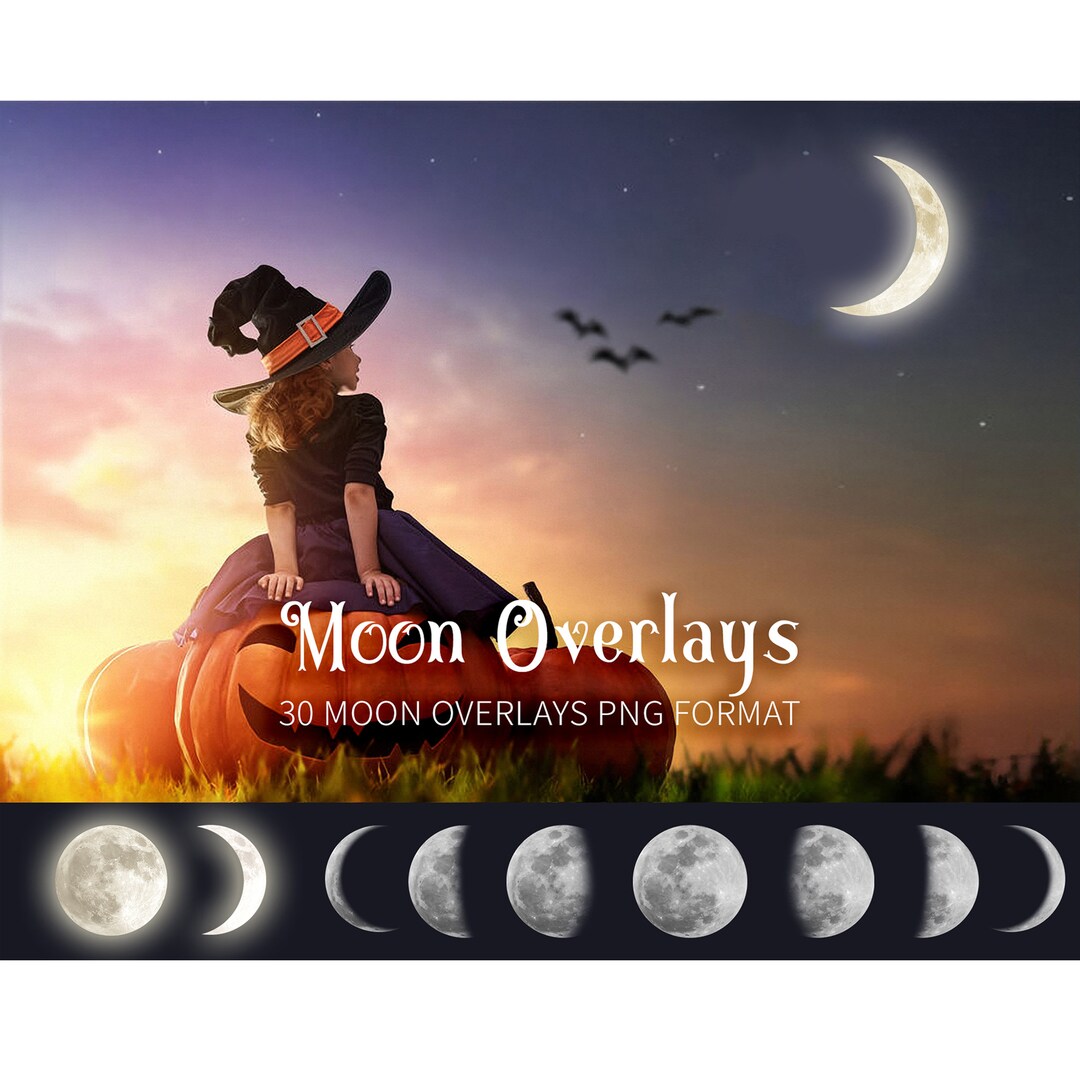 Moon Overlays: Magic Full Moon Phase Isolated Over Translucent ...