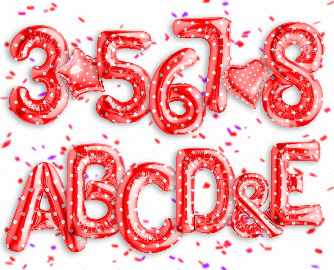 59 Red Polka Dots Letters Balloon Overlayschristmas Balloon - Etsy