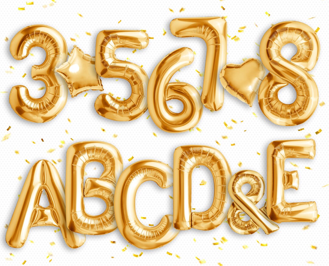59 Golden Balloon Letters Overlays Png & Foil Balloon Numbers - Etsy