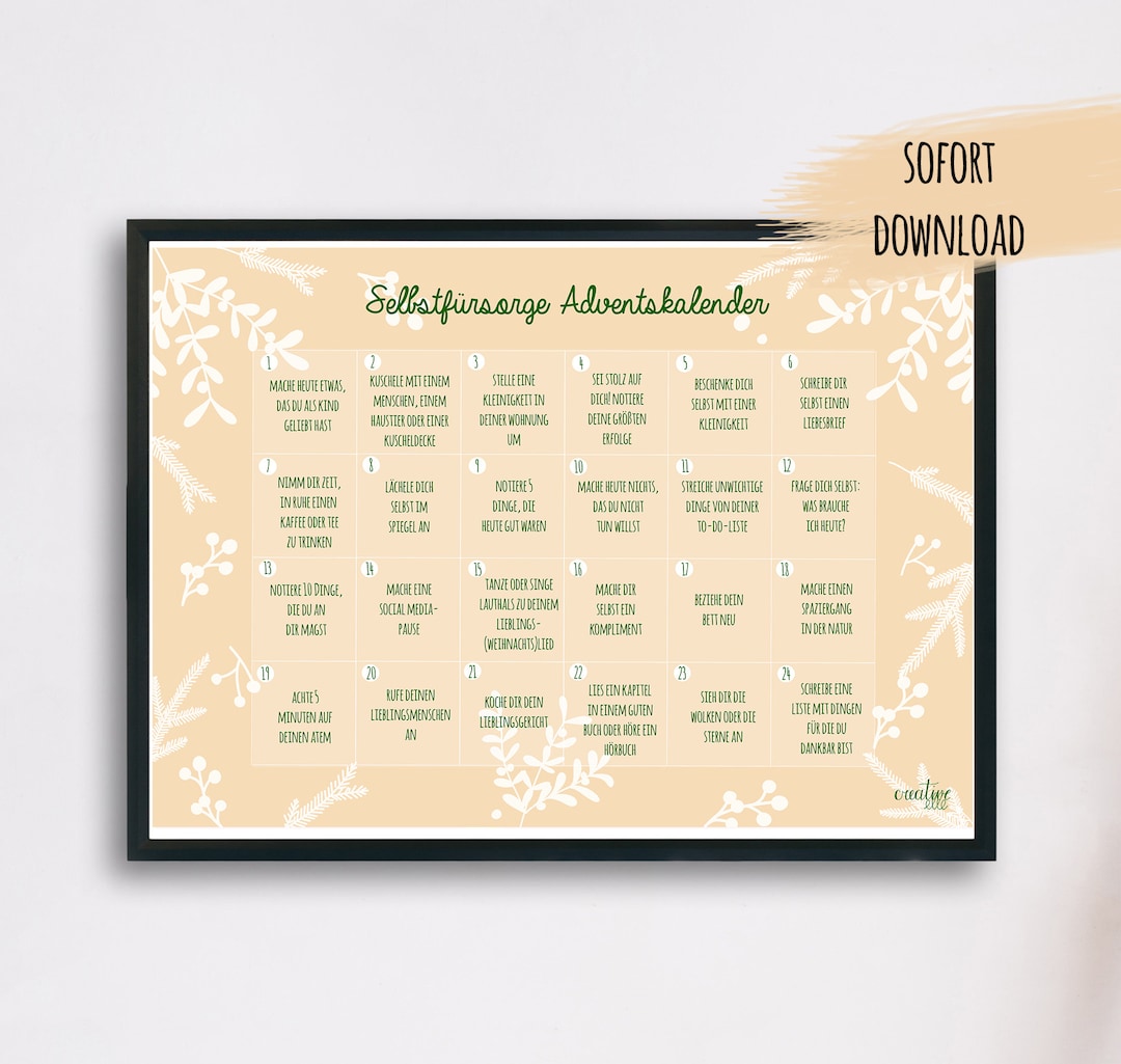 Self-care Advent Calendar Digital Download to Print - Etsy