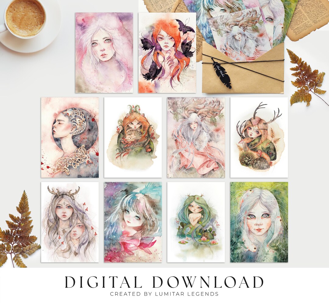 10 PRINTABLE Fantasy Fairy Girls | Fairycore Wall Decor | Postcard and ...