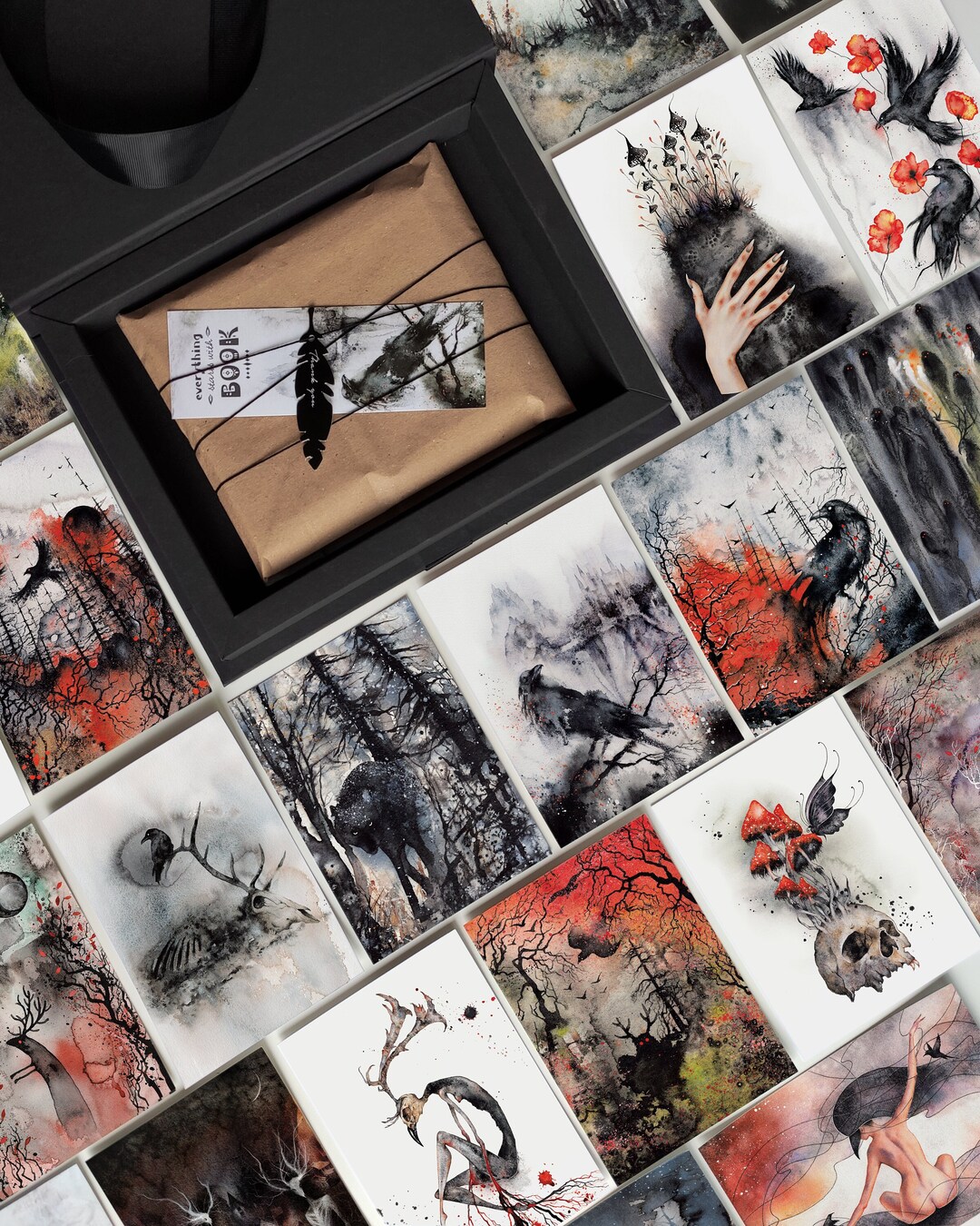 36 Gothic Postcards in Gift Box Dark Fantasy Art Bundle, Fairytale ...