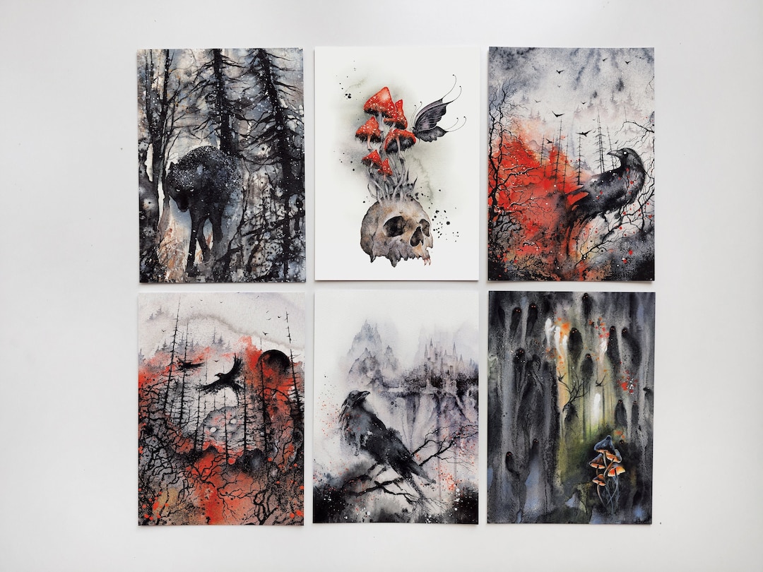 6 Creepy Horror Decorative Postcards in Lumitar Art Shop! A6, 10x15 Cm ...