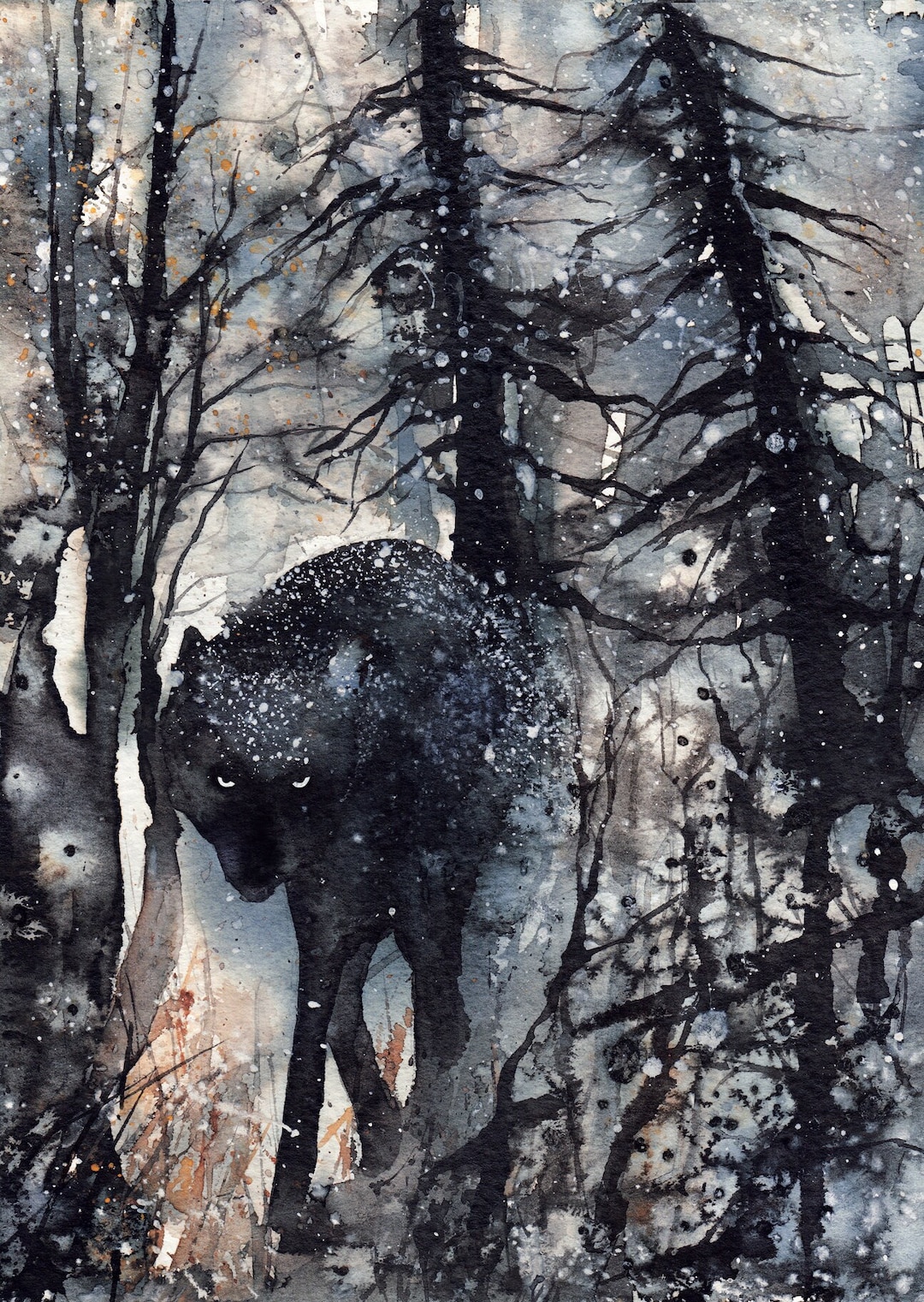 Black Wolf ART PRINT. Gothic Home Decor. Watercolor Painting of Big Bad ...