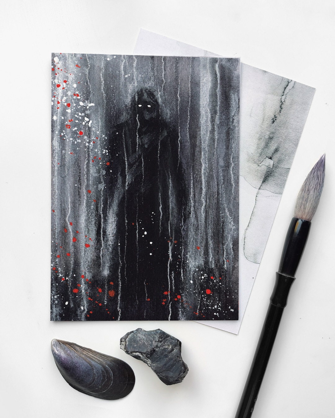 Black Shadow - Art Print and Postcard. Horror Watercolor Painting ...