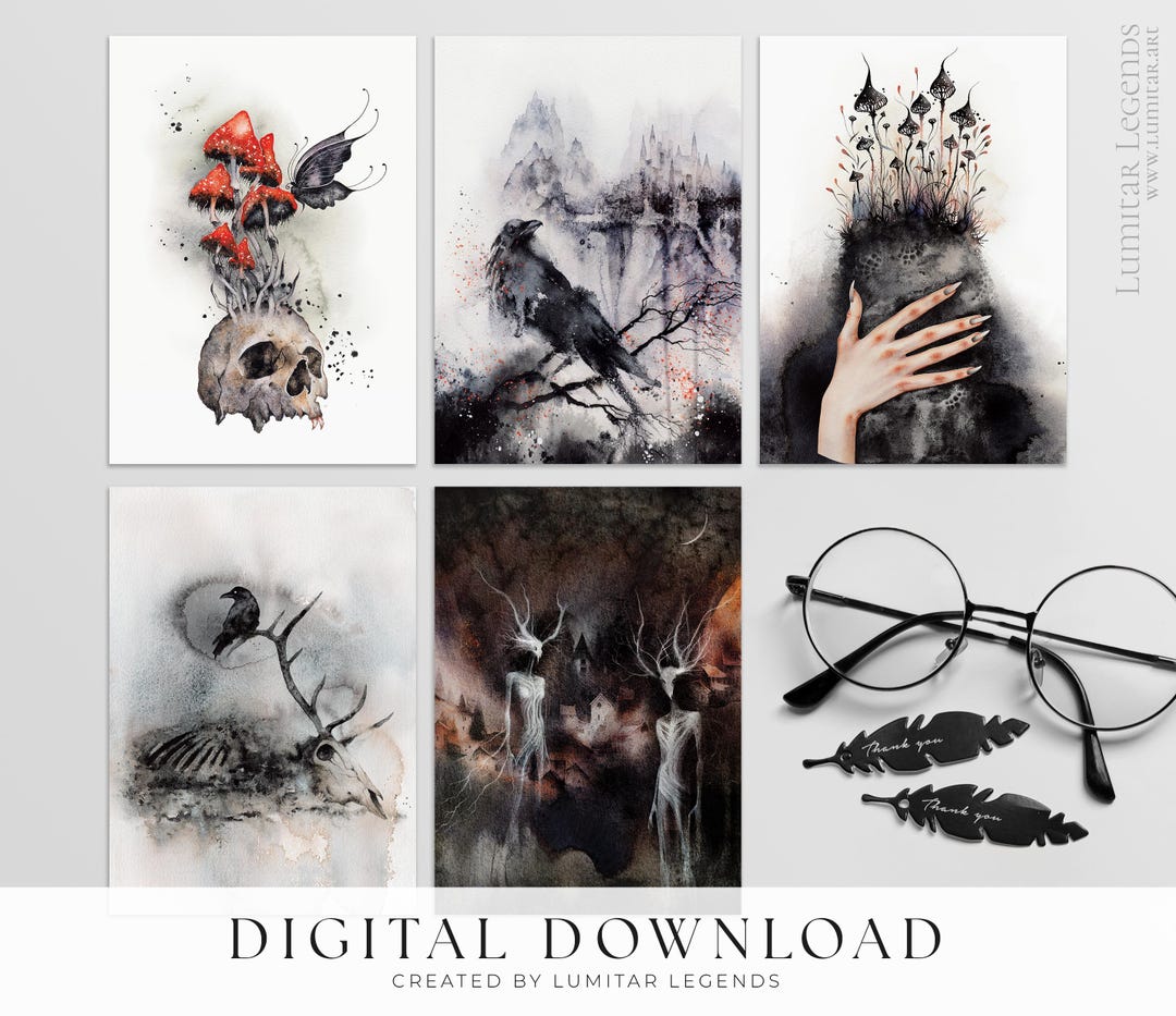 5 PRINTABLE Horror Gothic Postcard and Poster Set, Vol.3. Printable ...