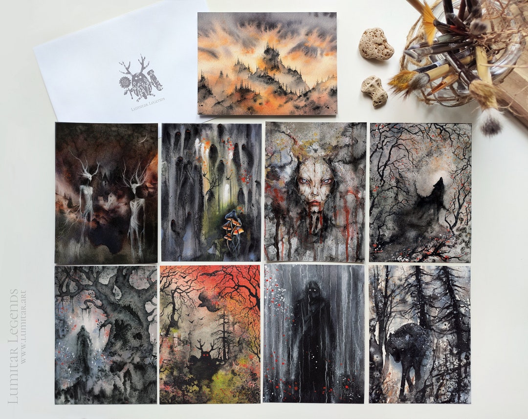 Dark Fantasy Watercolor 5x7 in Art Card: Gothic Horror, Blank Inside - Etsy
