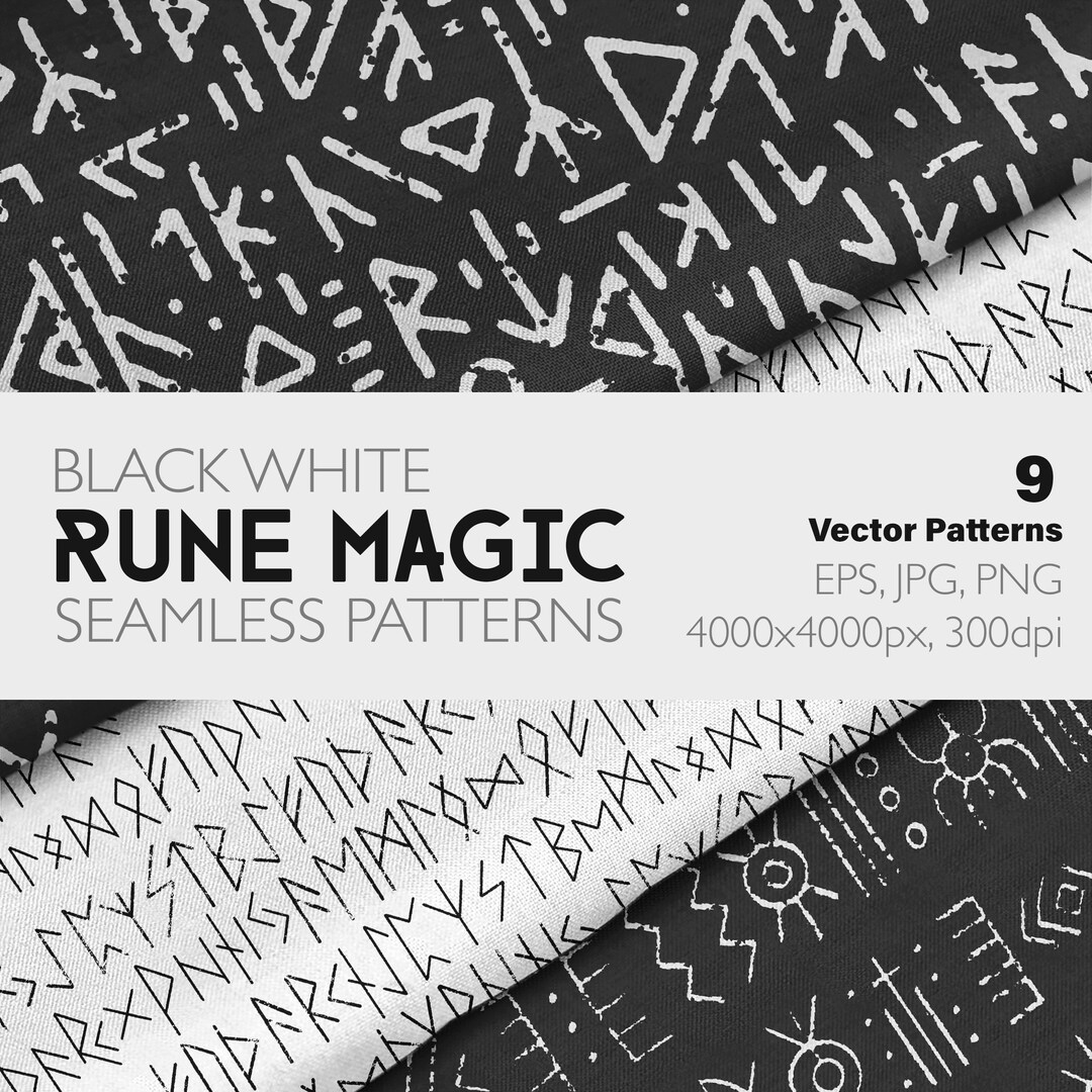9 Seamless Runic Symbols Pattern | Black White Digital Paper Pack ...