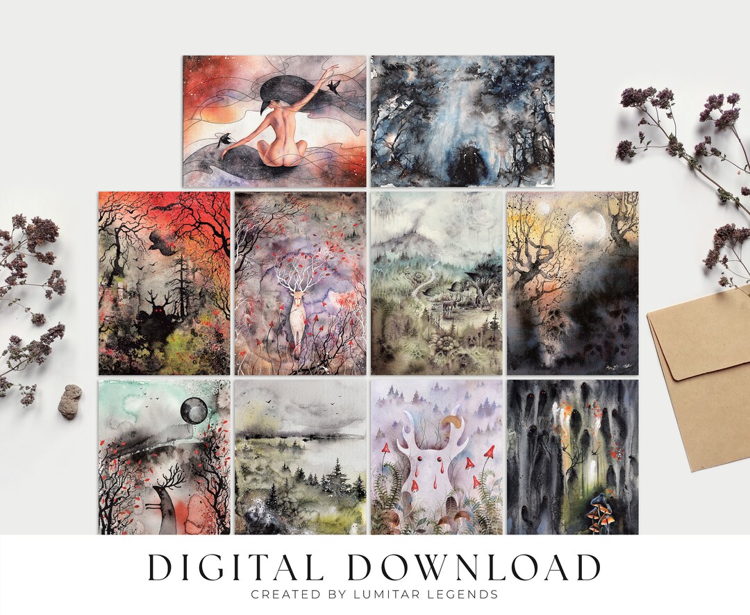 10 PRINTABLE Fantasy Forest Postcard and Poster Set | Printable Digital ...