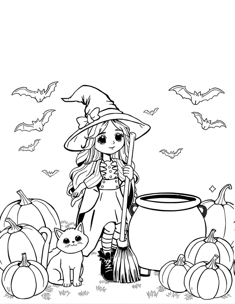 Kids Halloween Coloring Pages Bundle – Cute Witch, Pumpkin, Mummy ...