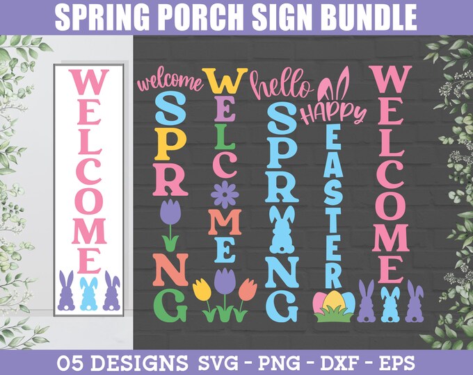 Spring Porch Sign SVG Bundle Hello Spring SVG, Easter SVG, Welcome ...