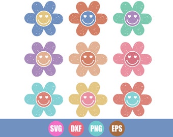 Flower Smiley Face Svg | Etsy