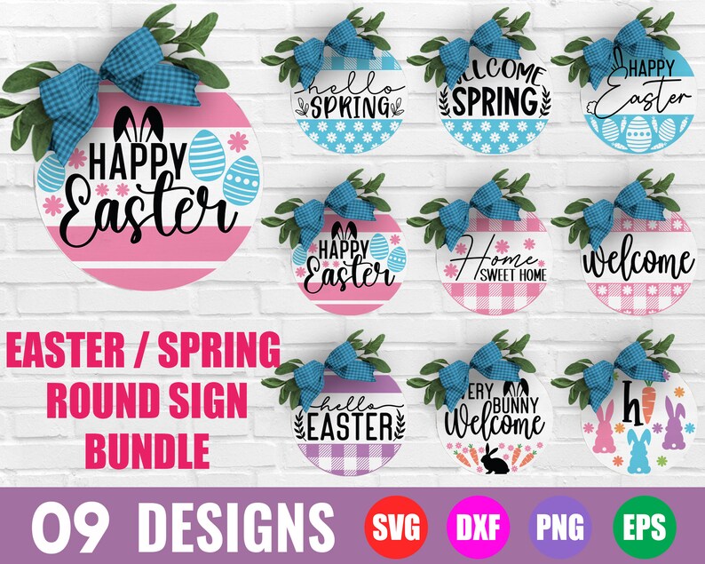 Easter Round Sign SVG Bundle Spring Round Sign SVG Easter - Etsy