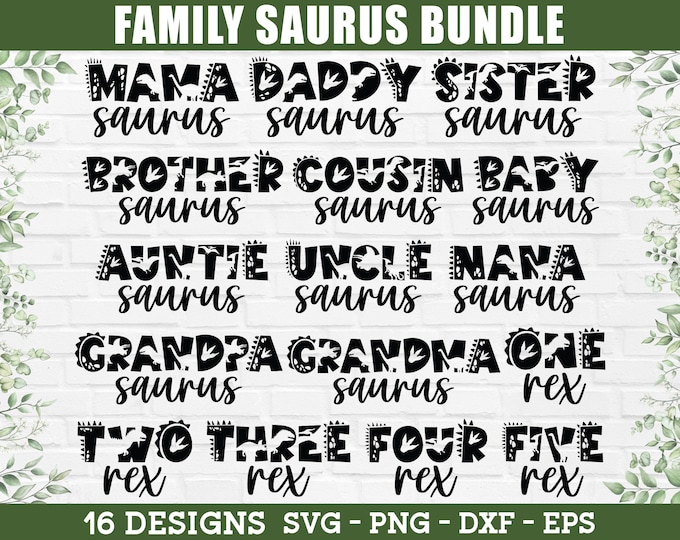 Family Saurus SVG Bundle Mama Saurus SVG, Daddy Saurus SVG, Dinosaur ...