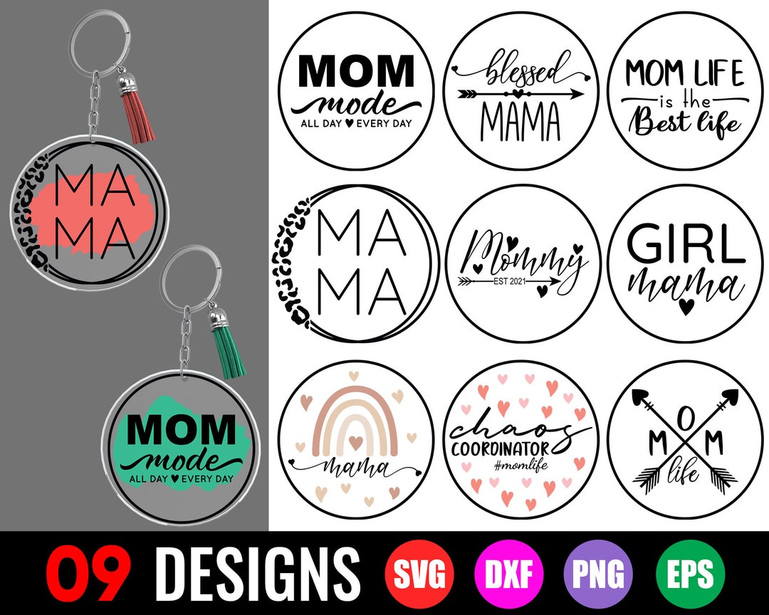 Mom Life Keychain SVG, Round Keychain SVG, Keychain Pattern SVG ...