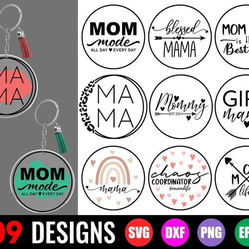 Mom Life Keychain SVG Round Keychain SVG Keychain Pattern - Etsy